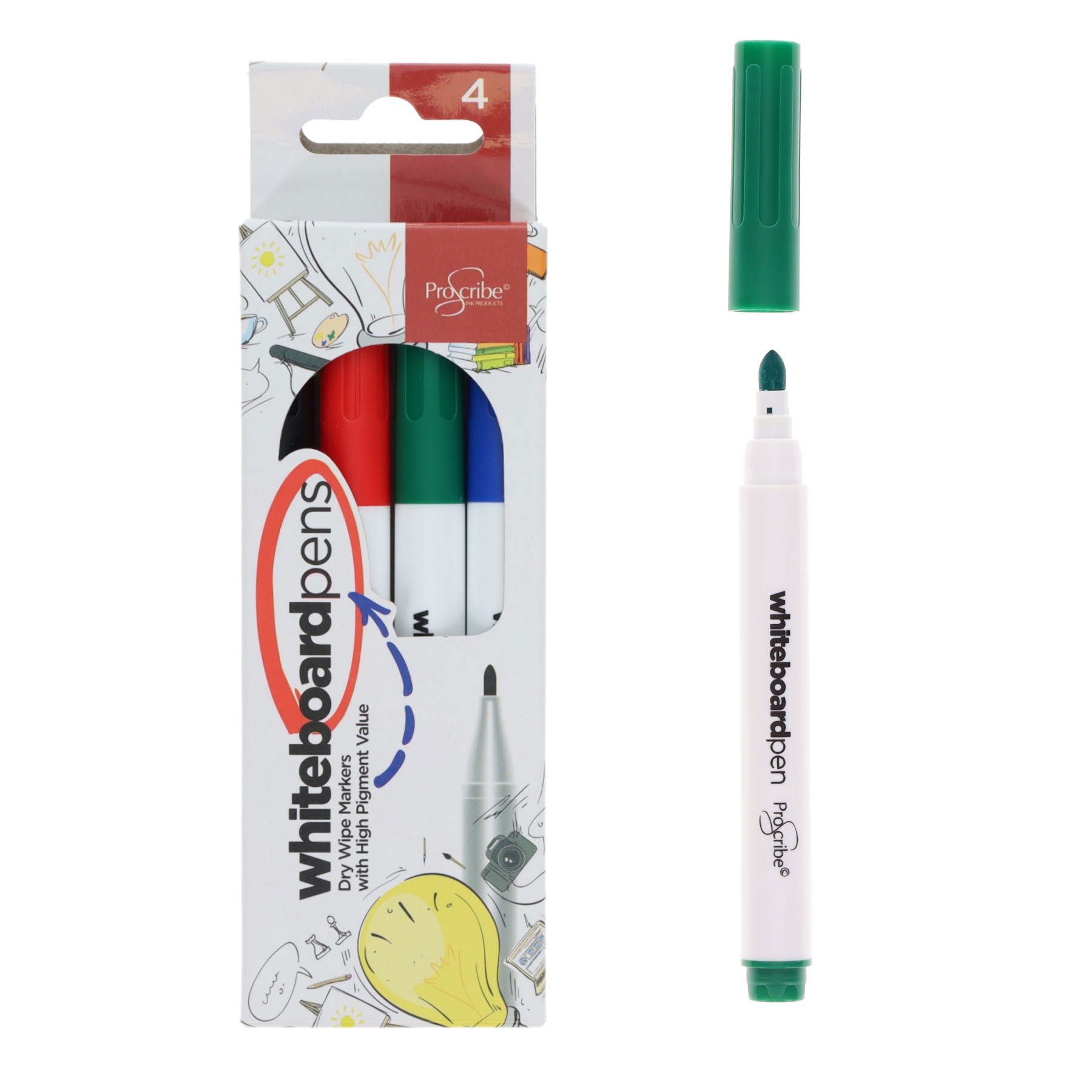 Pro:Scribe Dry Wipe Whiteboard Markers Thin - Pack of 4|Stationery ...