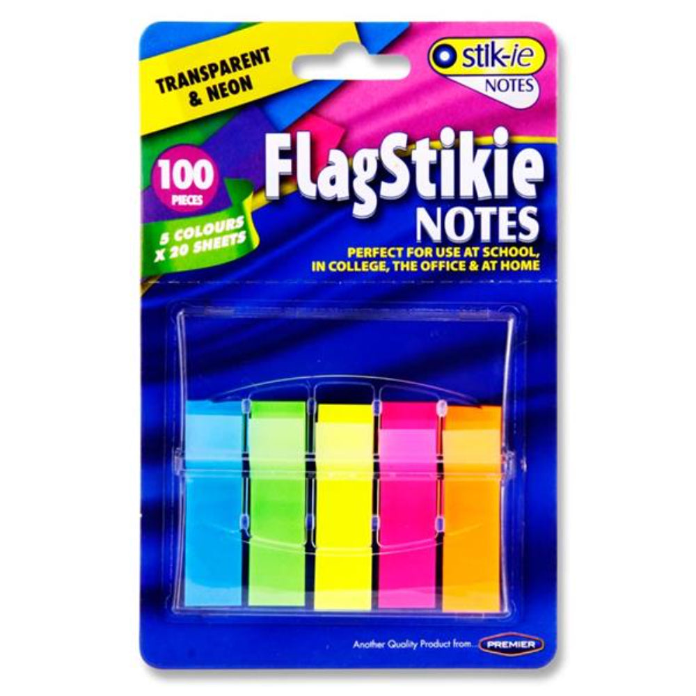 Stik-ie FlagStikie Notes - 100 Sheets - Transparent & Neon - Pack of 5 ...